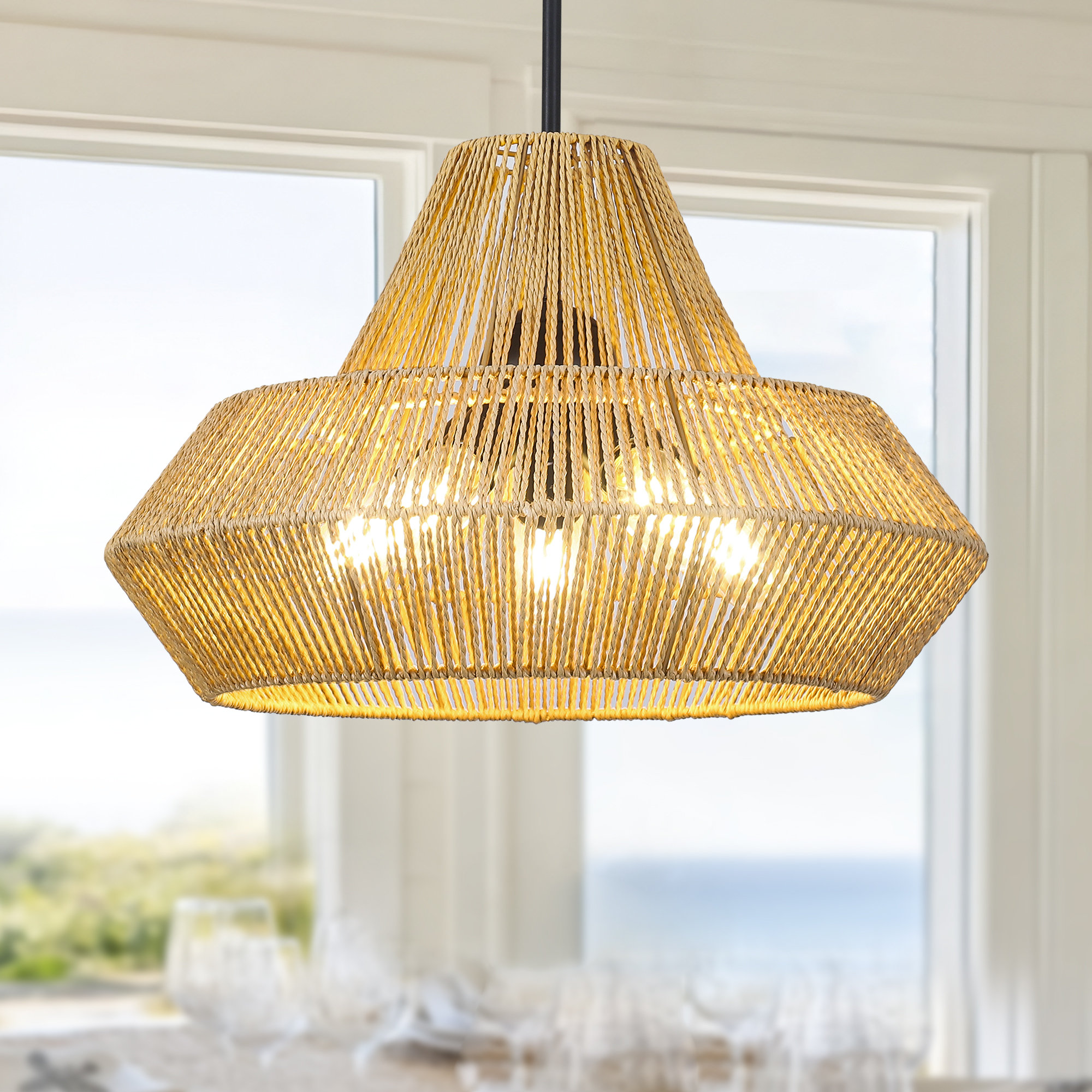 Bay Isle Home™ Rattan Chandelier 5-light Farmhouse Boho Pendant Light ...