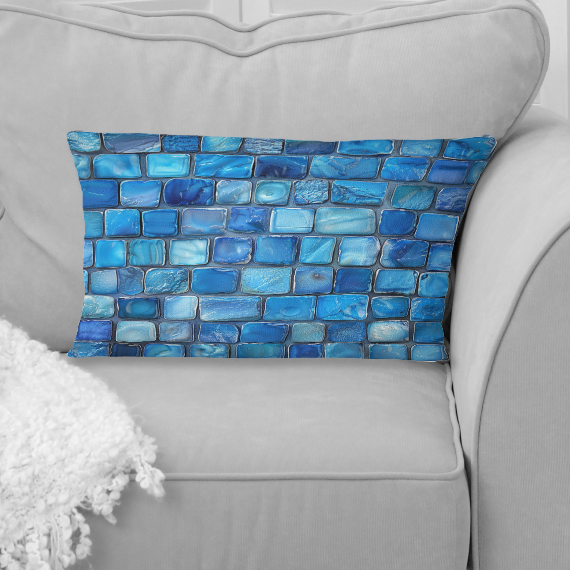 Design Art Blue Modern Mosaic Tiles III - Modern Lumbar Pillow | Wayfair