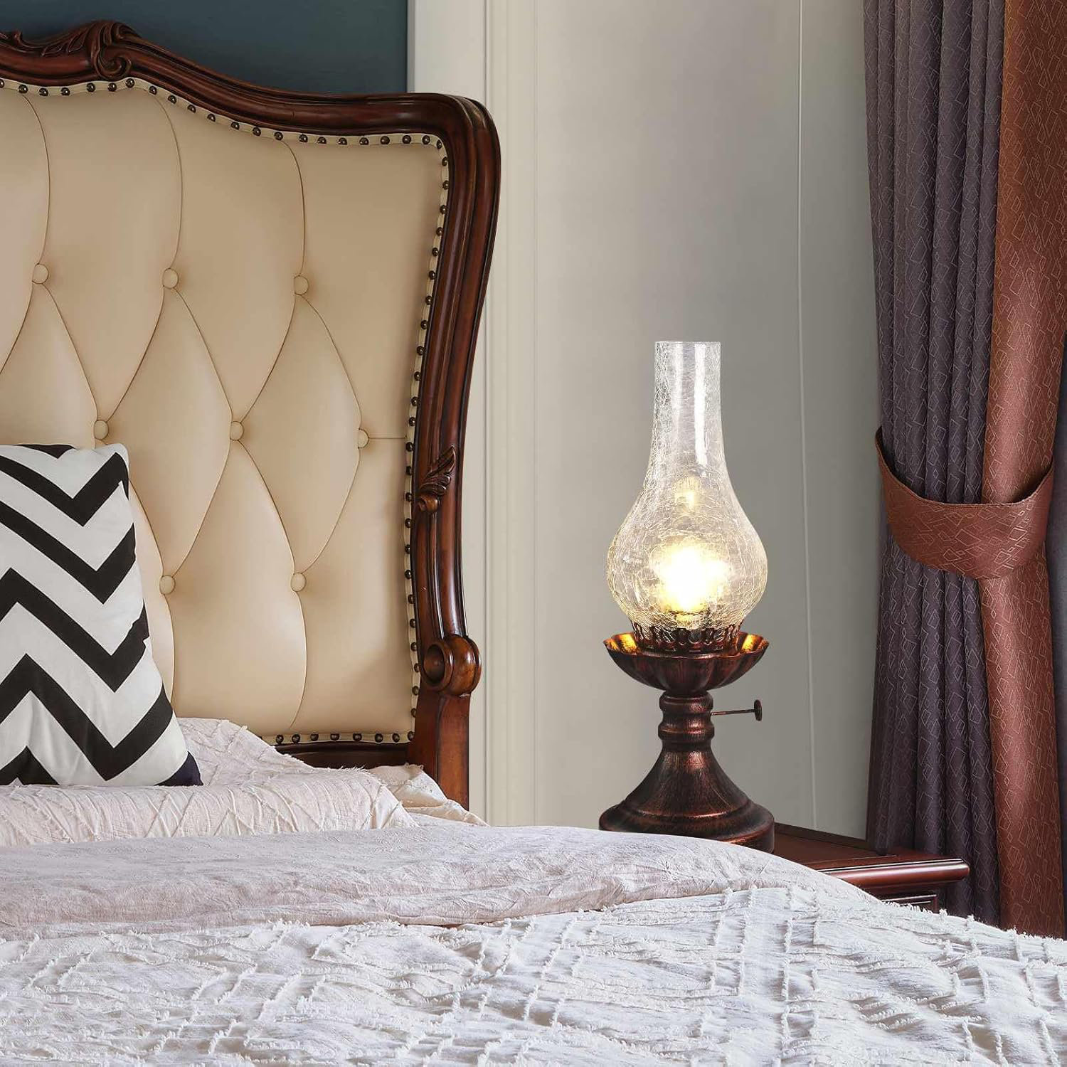 Alcott Hill Vintage Antique Table Lamp With Crackled Glass Design, Rustic Farmhouse Desk Lamp ...