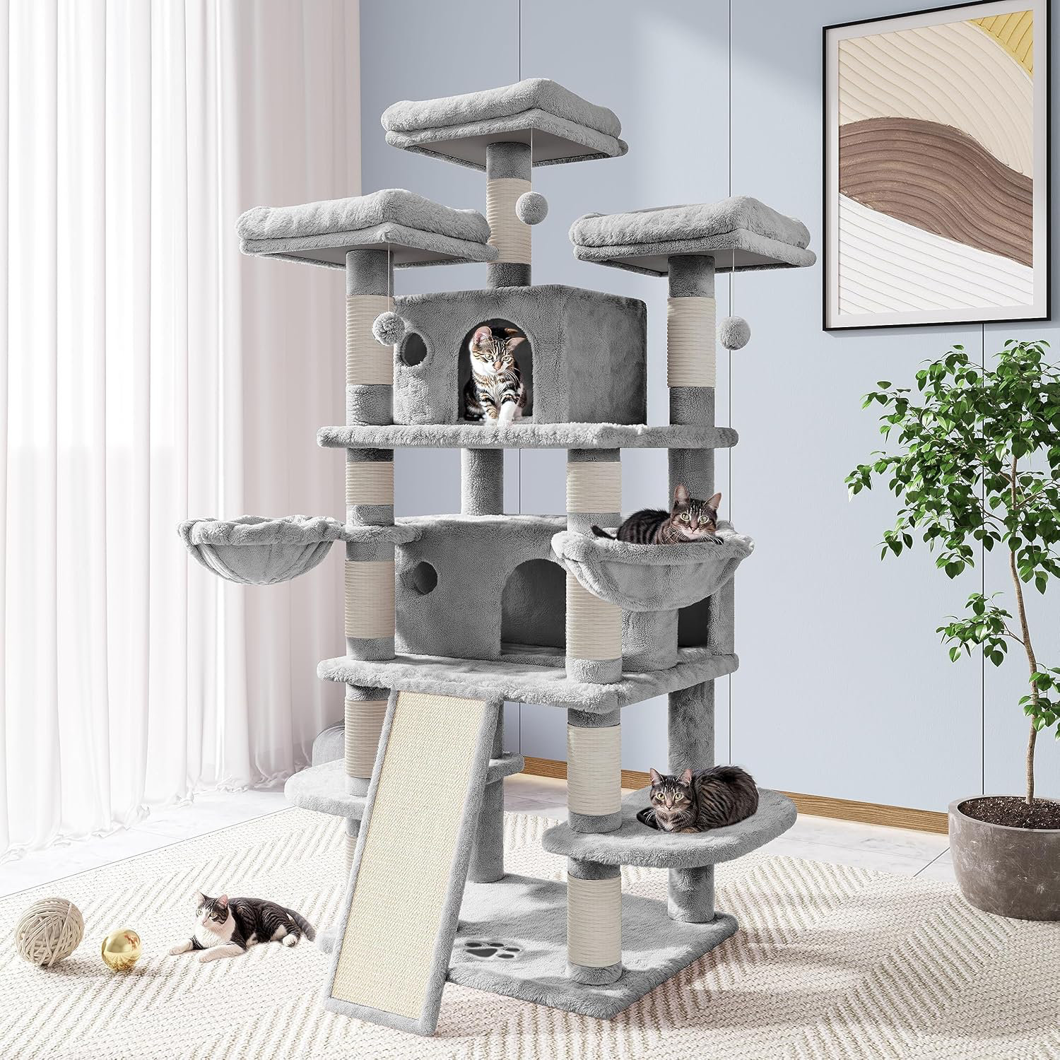 ENDOSTO 68 Inches Multi-Level Large Cat Tree for Large Kitties/Big Cat ...