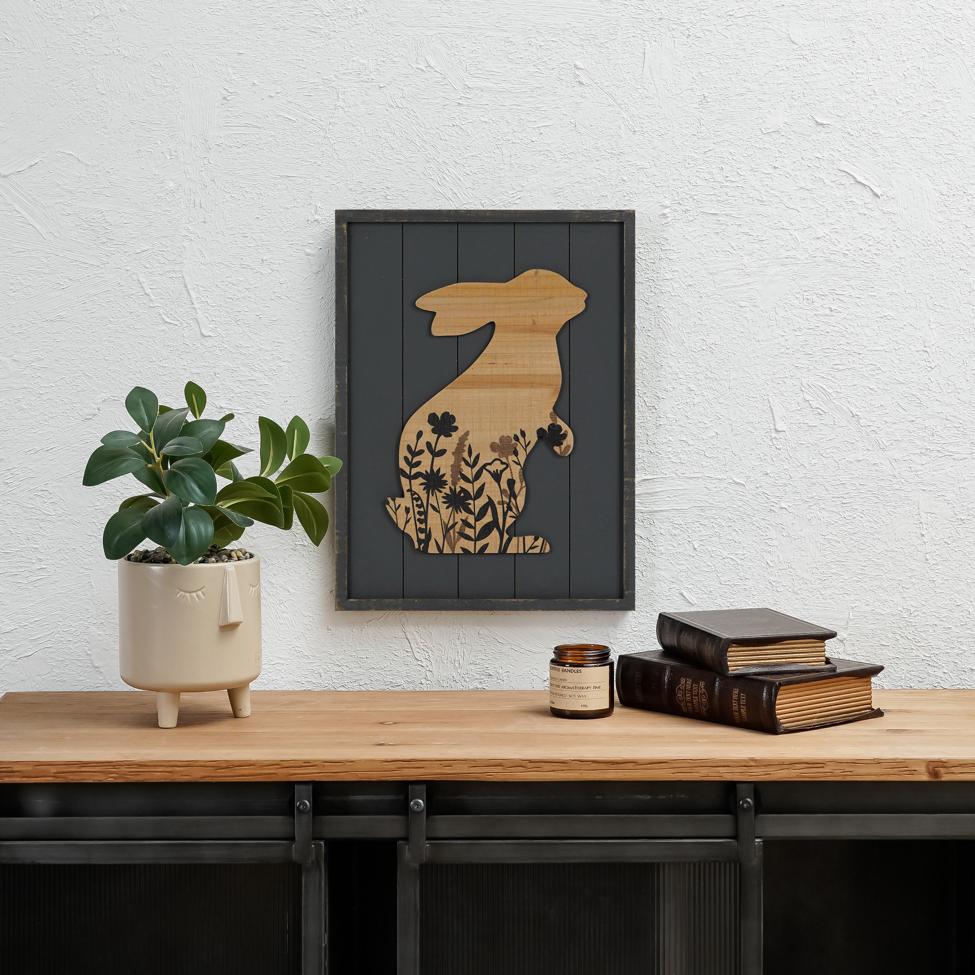 Mike & Melissa Rustic Floral Hare Rabbit Wood Wall Decor | Wayfair