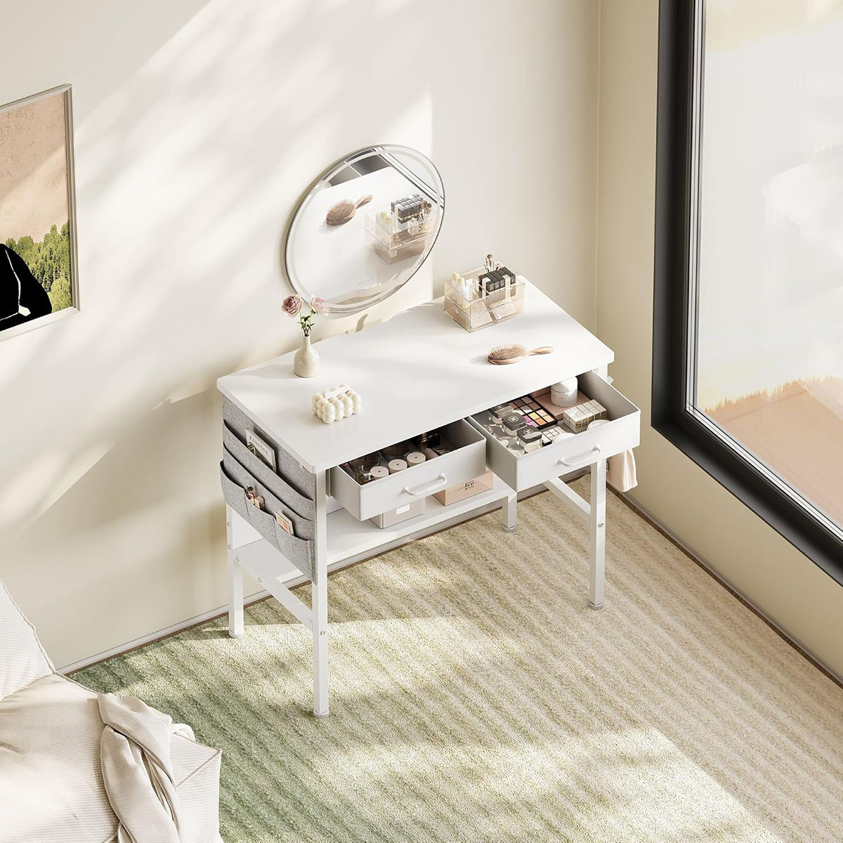 17 Stories Small Desk With Drawers For Bedroom, Small Vanity Desk Without Mirror, 31.5Inch ...