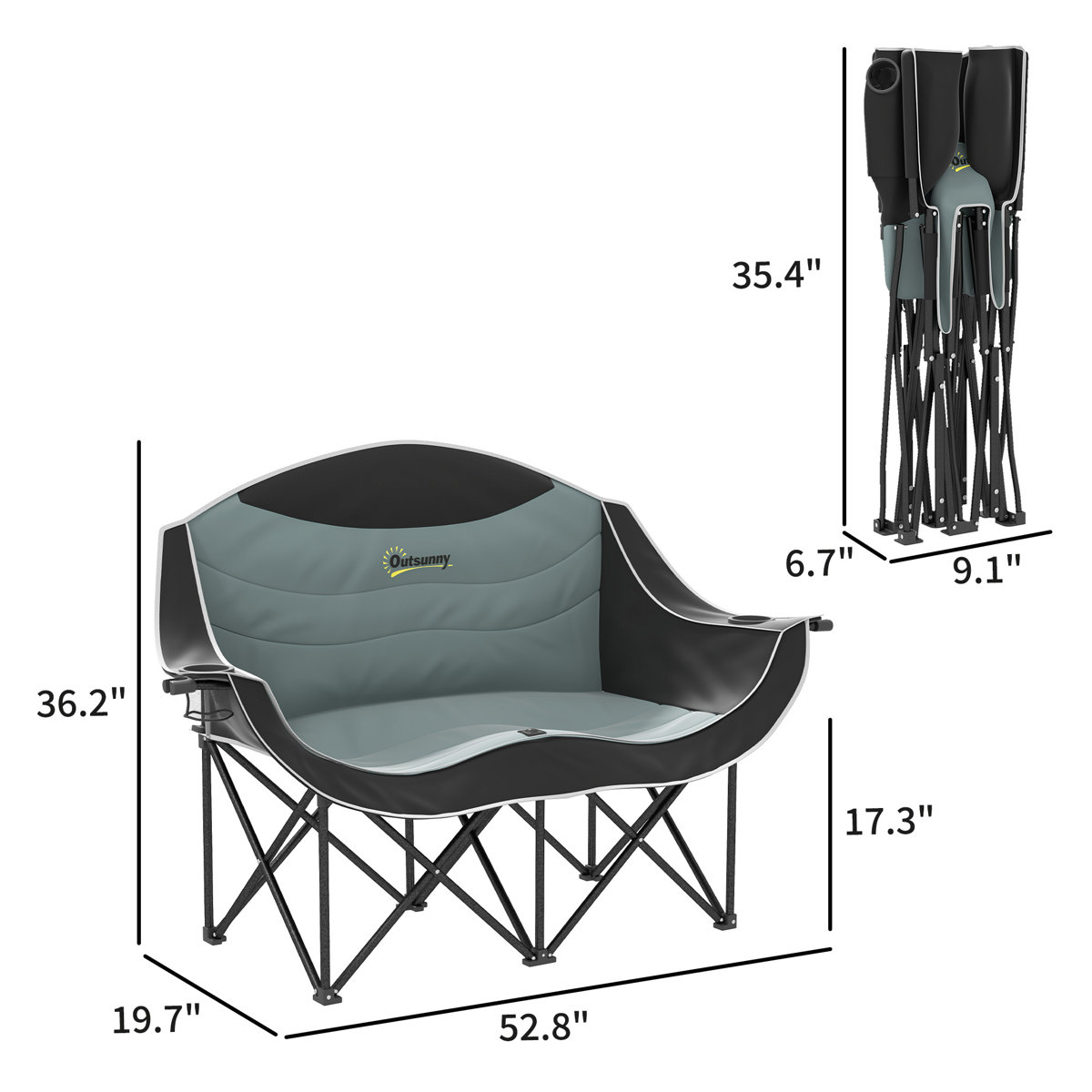 Outsunny Double Camping Chair for Adults, Padded Folding Camp Chair for ...