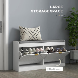 Ivy Bronx Shoe Bench, Entryway Bench With 2 Flip Drawers, Seating ...