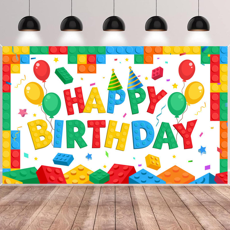 The Party Aisle Building Block Backdrop,71'' x 43'' Building Block ...