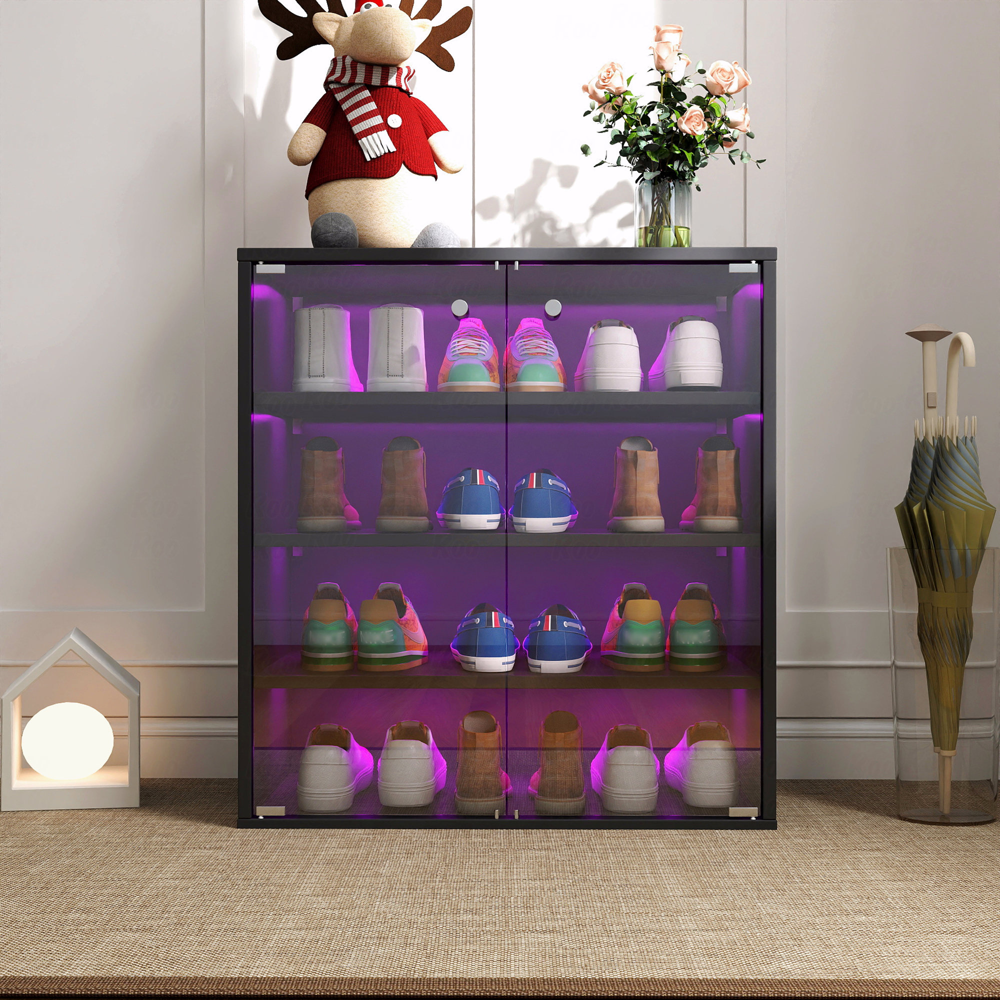 Ebern Designs Cabinet, Glass Wood, Shoe Storage Glass Door, Box With ...