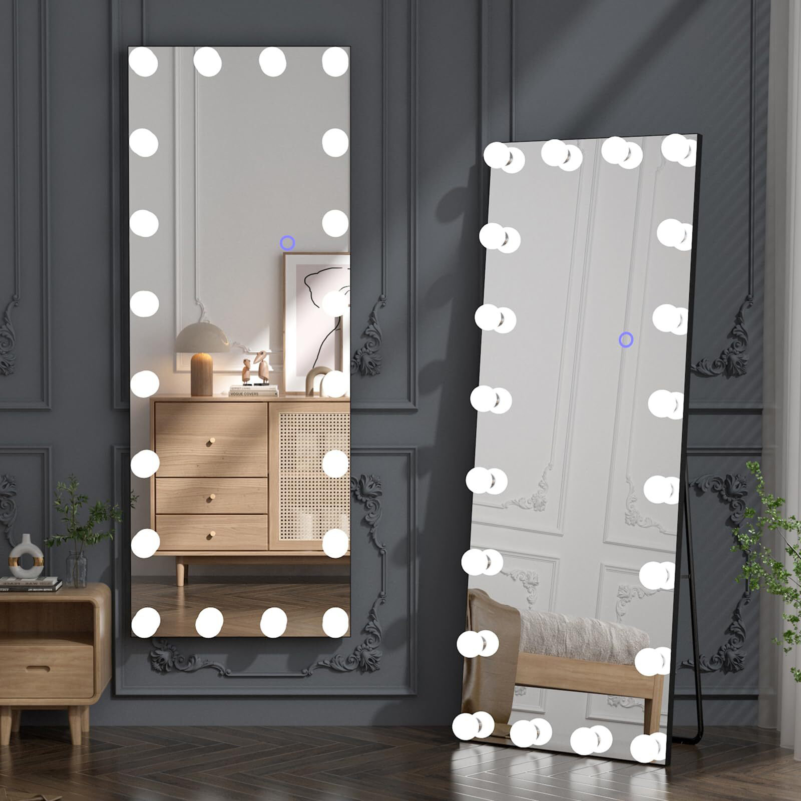 Ebern Designs Light Bulb Floor Mirror - Full Body Standing Mirror With ...