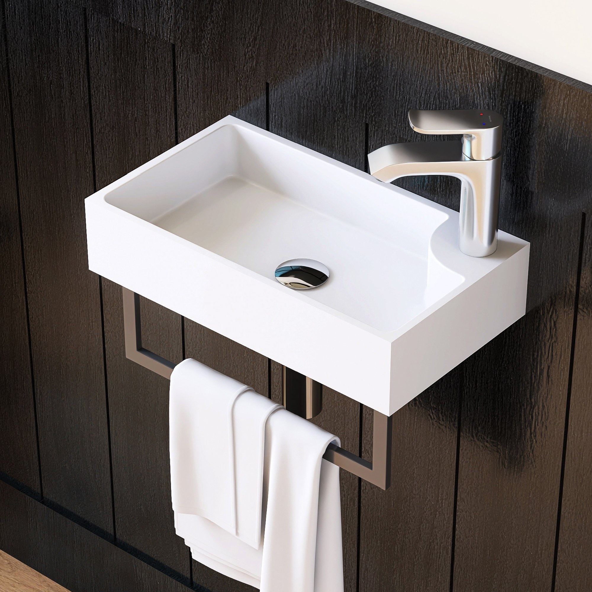 MEDUNJESS 18'' Small Bathroom Sink Solid Surface Wall Mounted Bathroom ...