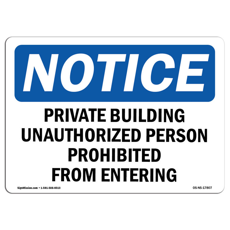 SignMission Private Building Unauthorized Persons Prohibited Sign | Wayfair