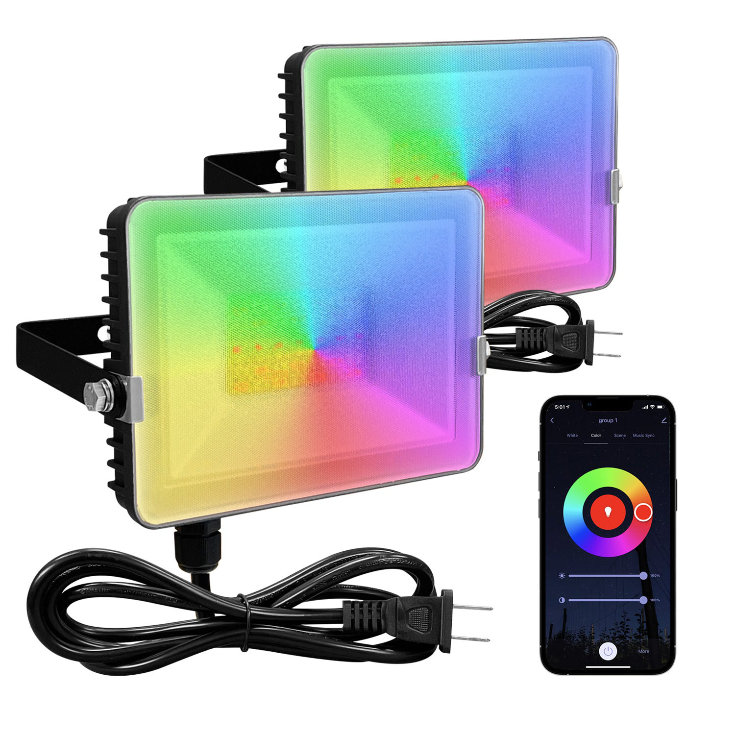 GKOplus WiFi & Bluetooth Smart Control Colour Changing RGB+CW LED Flood ...