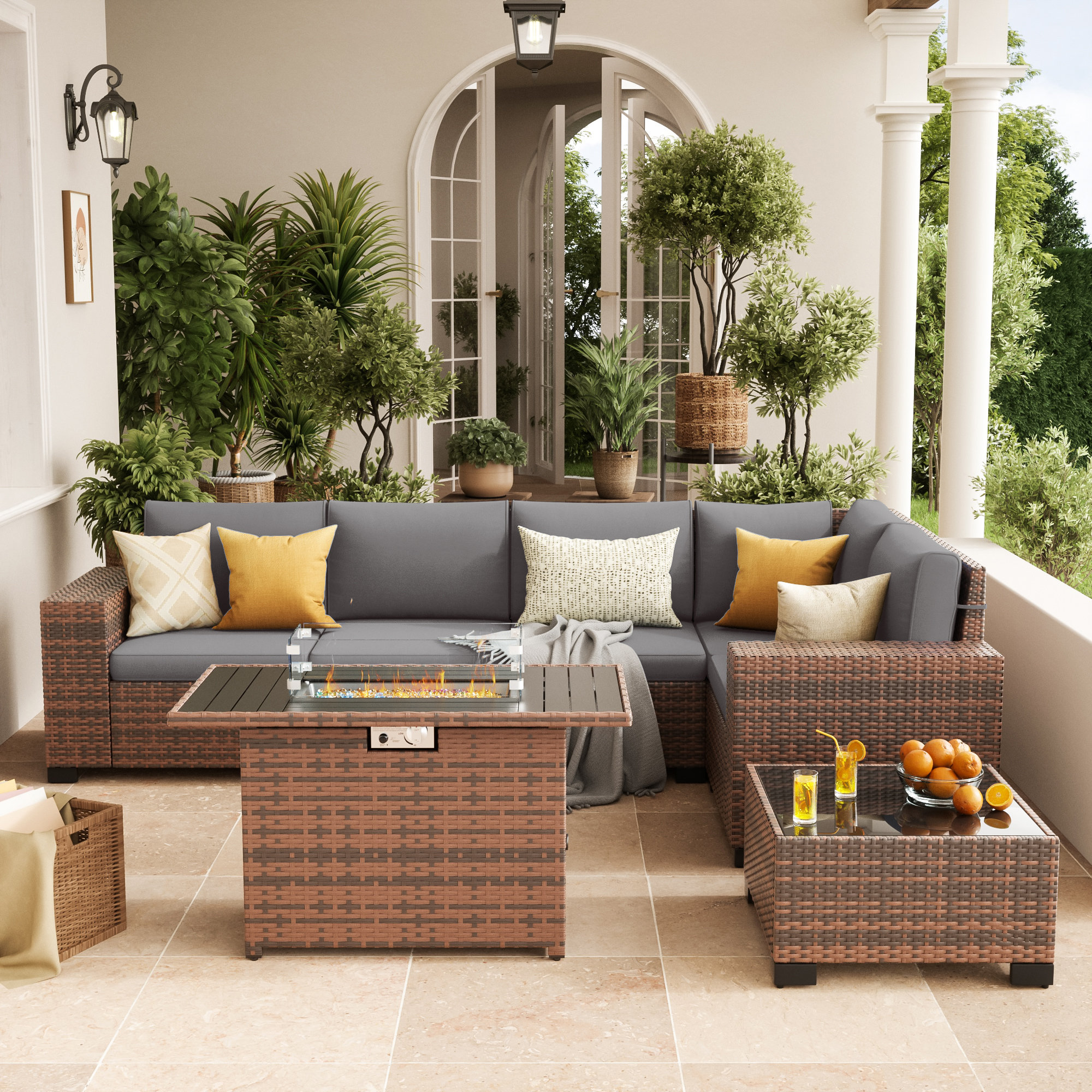 Latitude Run® 5 - Person Outdoor Rattan Sectional Seating Group with ...