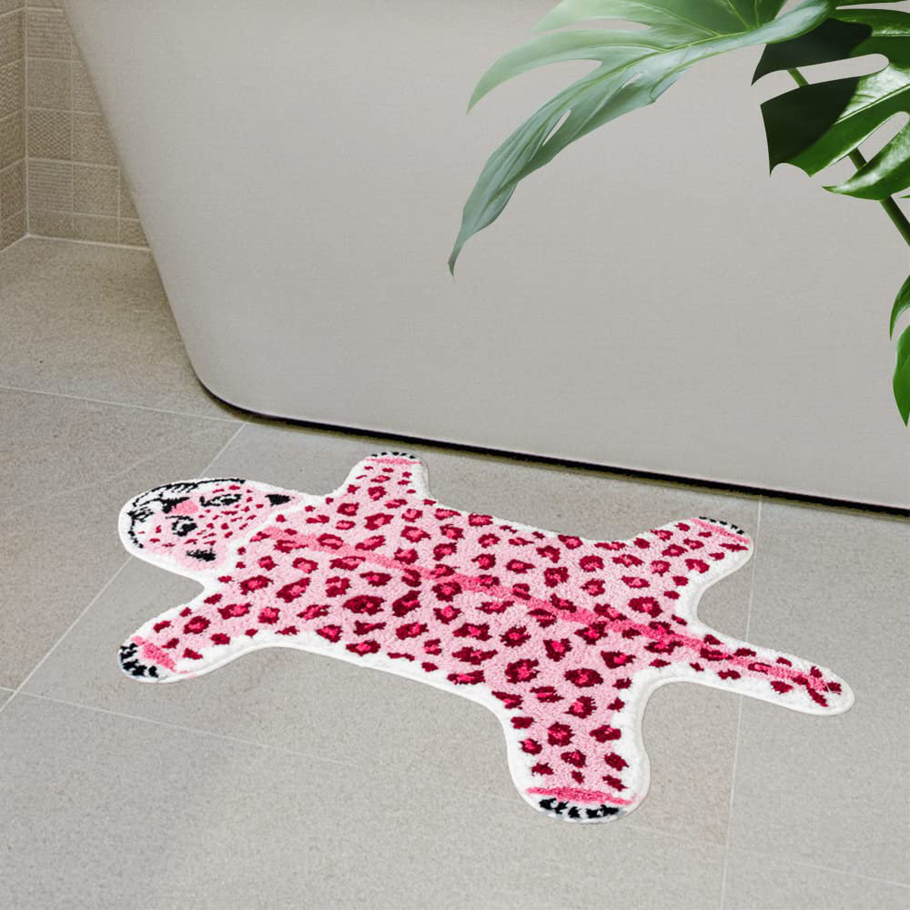 Everly Quinn Whimsical Pink Leopard Bath Mat - Cute Non-Slip Animal ...