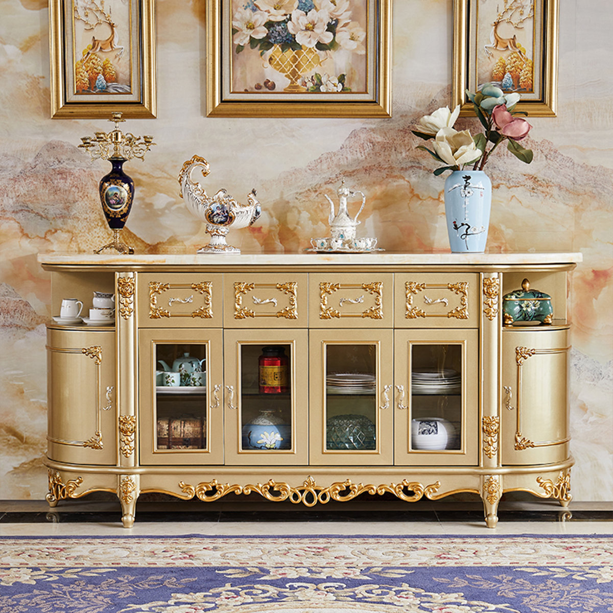 Rosdorf Park European Champagne Gold Marble Storage Cabinet - Wayfair ...