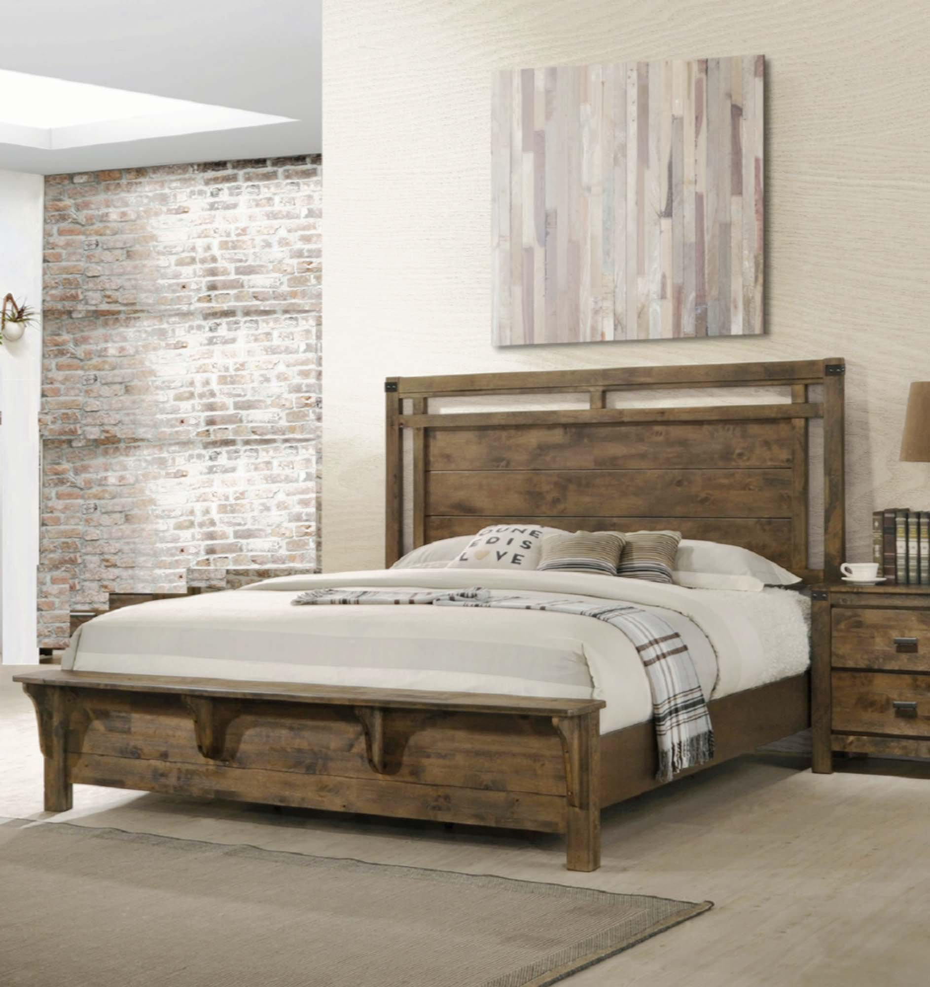 17 Stories 1Pc Rustic Industrial Style Brown Finish Queen Size Panel ...