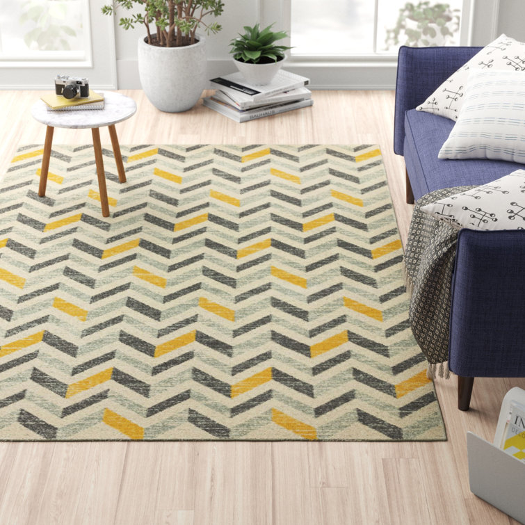 World Menagerie Arellano Chevron Machine Woven Mustard Area Rug ...
