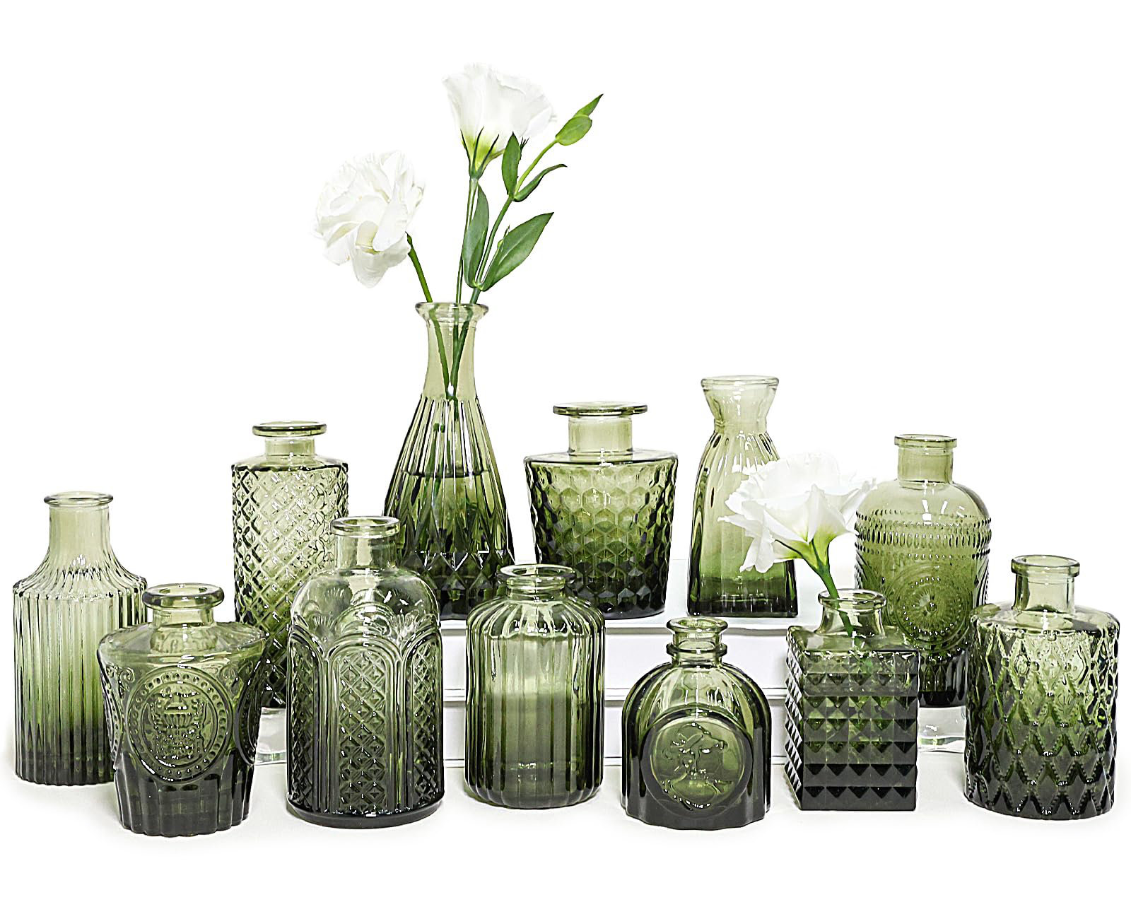 Rosdorf Park 12Pcs Glass Bud Vase Set, Small Green Flower Vases For Centerpieces In Bulk, Mini ...