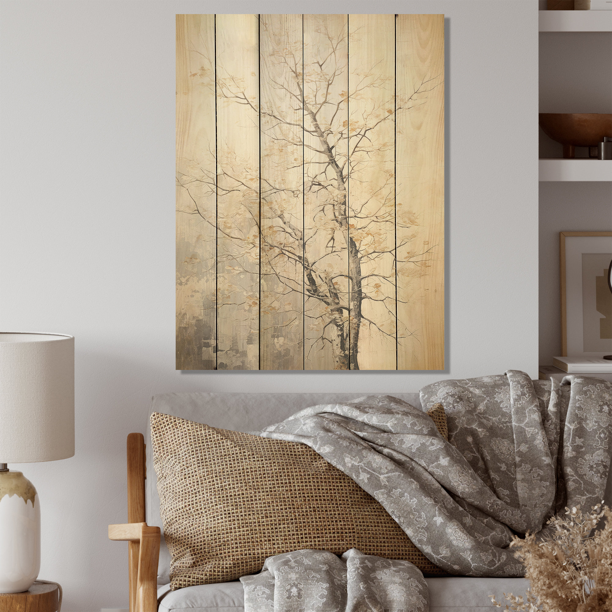 Ophelia & Co. Beige Trees Oak Solitude I - Tree Oak Wood Art On Natural ...