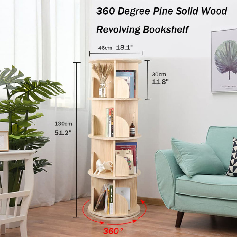 Hokku Designs Rotating Bookshelf 360 Degrees, 4 Tier Stackable Solid ...