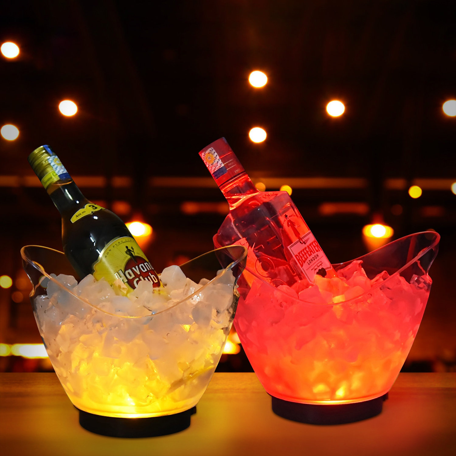 ESHOO 2 Pack Led Ice Buckets 4L Clear Ps+Abs Plastic Large Ice Bucket ...