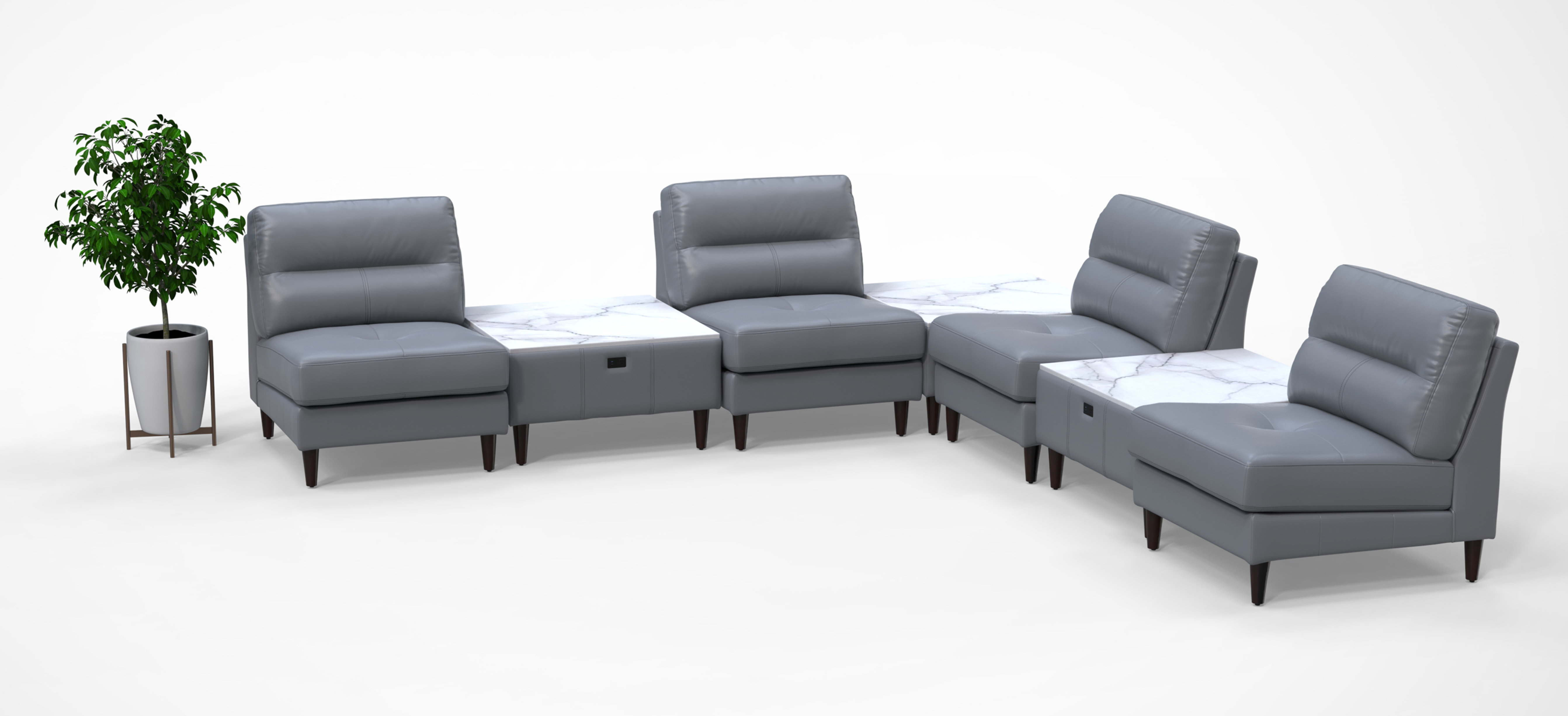 Reunion 4 Person Waiting Room Reception Chairs With Charging Tables 7Pc ...