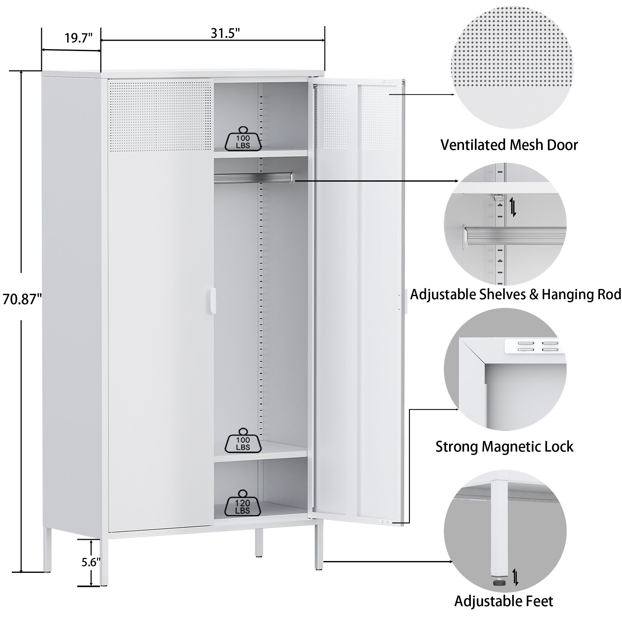 Ebern Designs Metal Wardrobe Storage Cabinet & Reviews | Wayfair