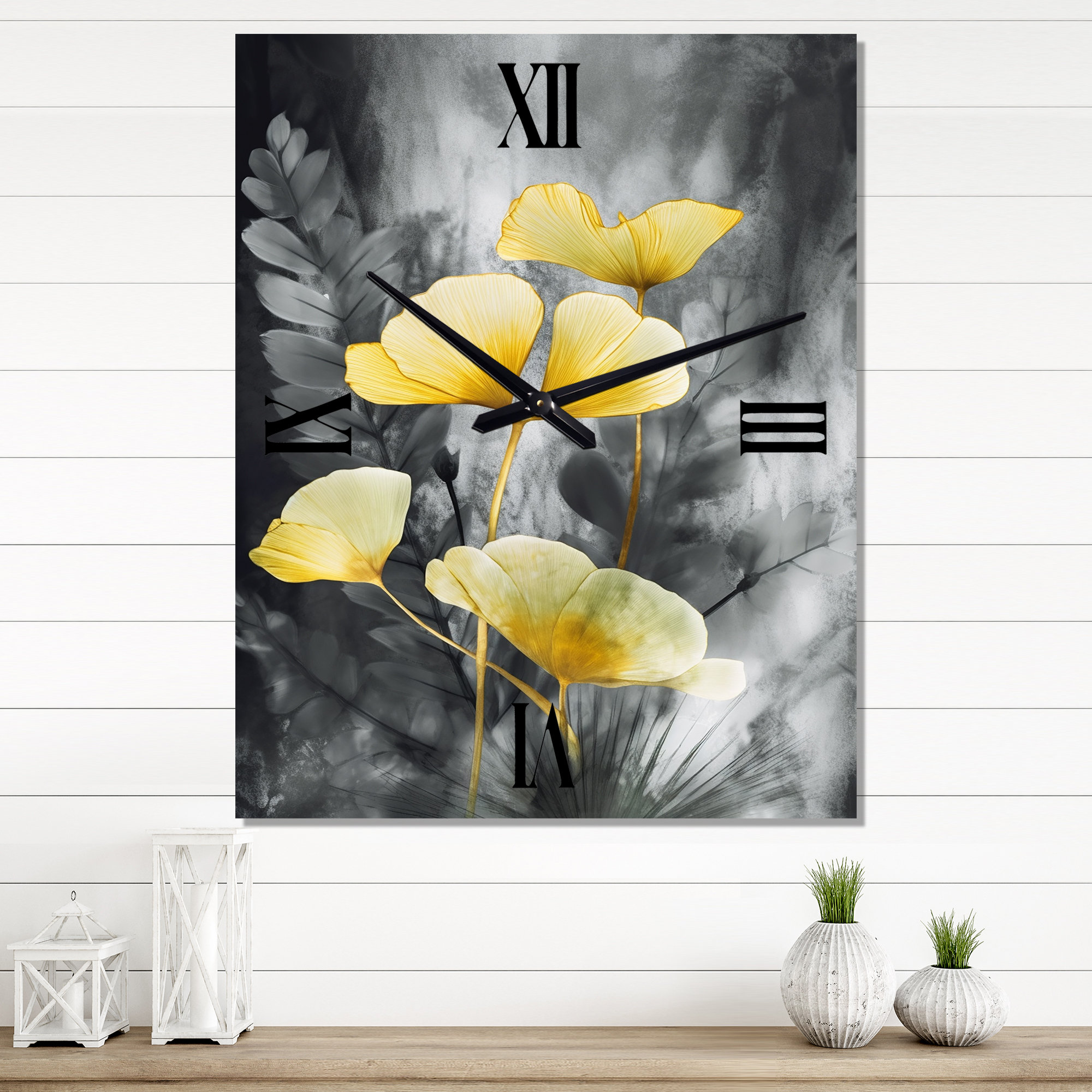 East Urban Home Jakeb - Floral Leaves Modern Wall Clock | Wayfair