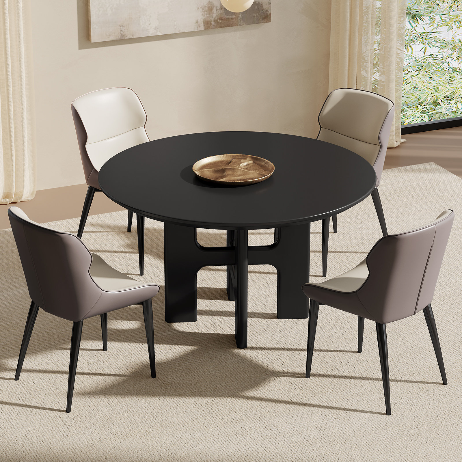 George Oliver Black Round Dining Table Set, Modern Kitchen Table With ...