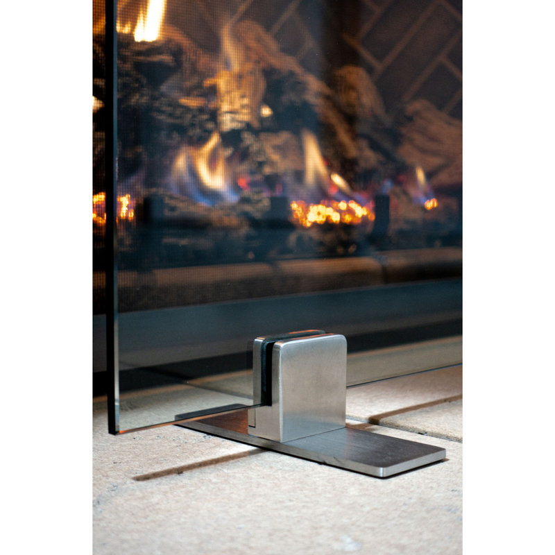 AMS Fireplace Modern Free Standing Clear Glass Fireplace Screen with ...