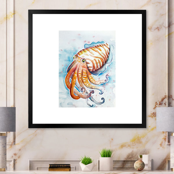 Highland Dunes Aquarelle Cuttlefish Art Framed On Canvas Painting ...