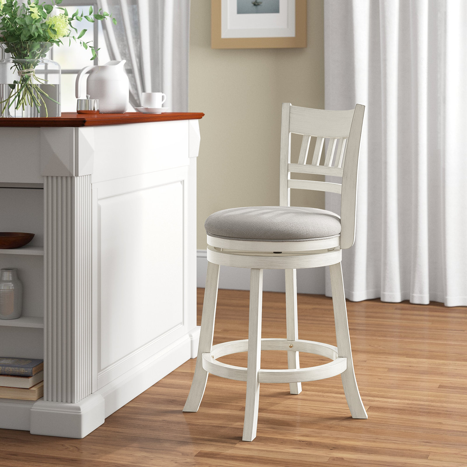 Lark Manor Amerah Swivel Upholstered Counter Stool with Solid Wood Frame Reviews Wayfair