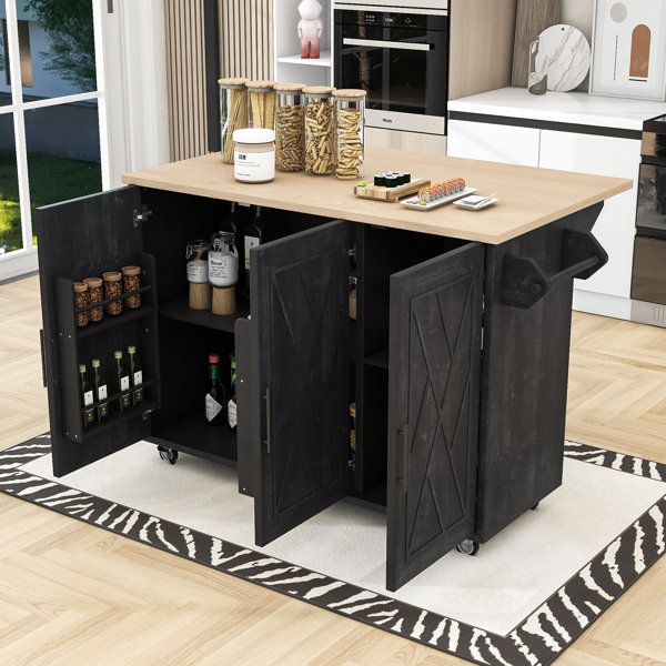 Gracie Oaks Vogt Farmhouse Kitchen Island Cart with Lockable Wheels ...