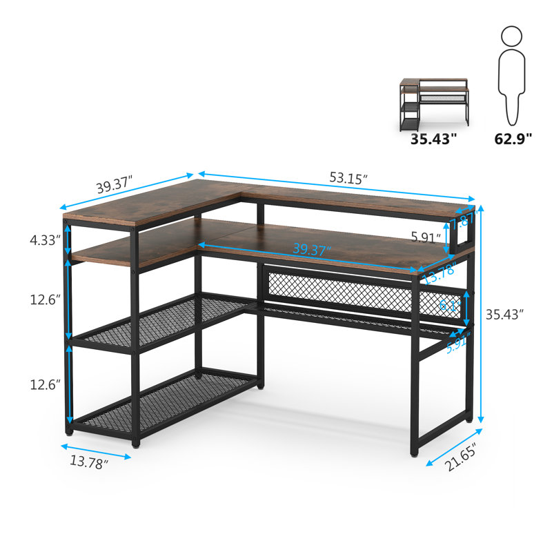 17 Stories L-Shaped Computer Desk with Shelves | Wayfair