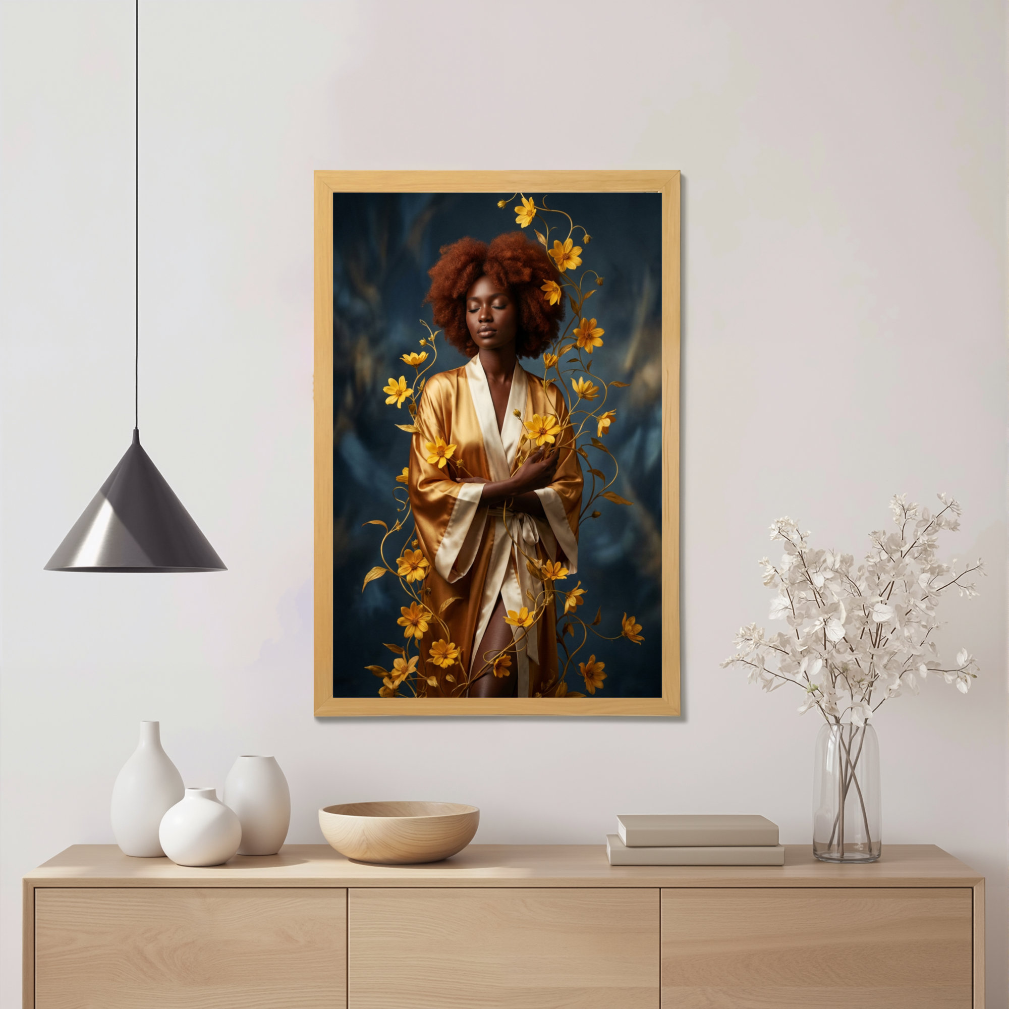 Mercer41 Golden Floral Portrait Of Woman In Robe Canvas Wrapped Wall ...
