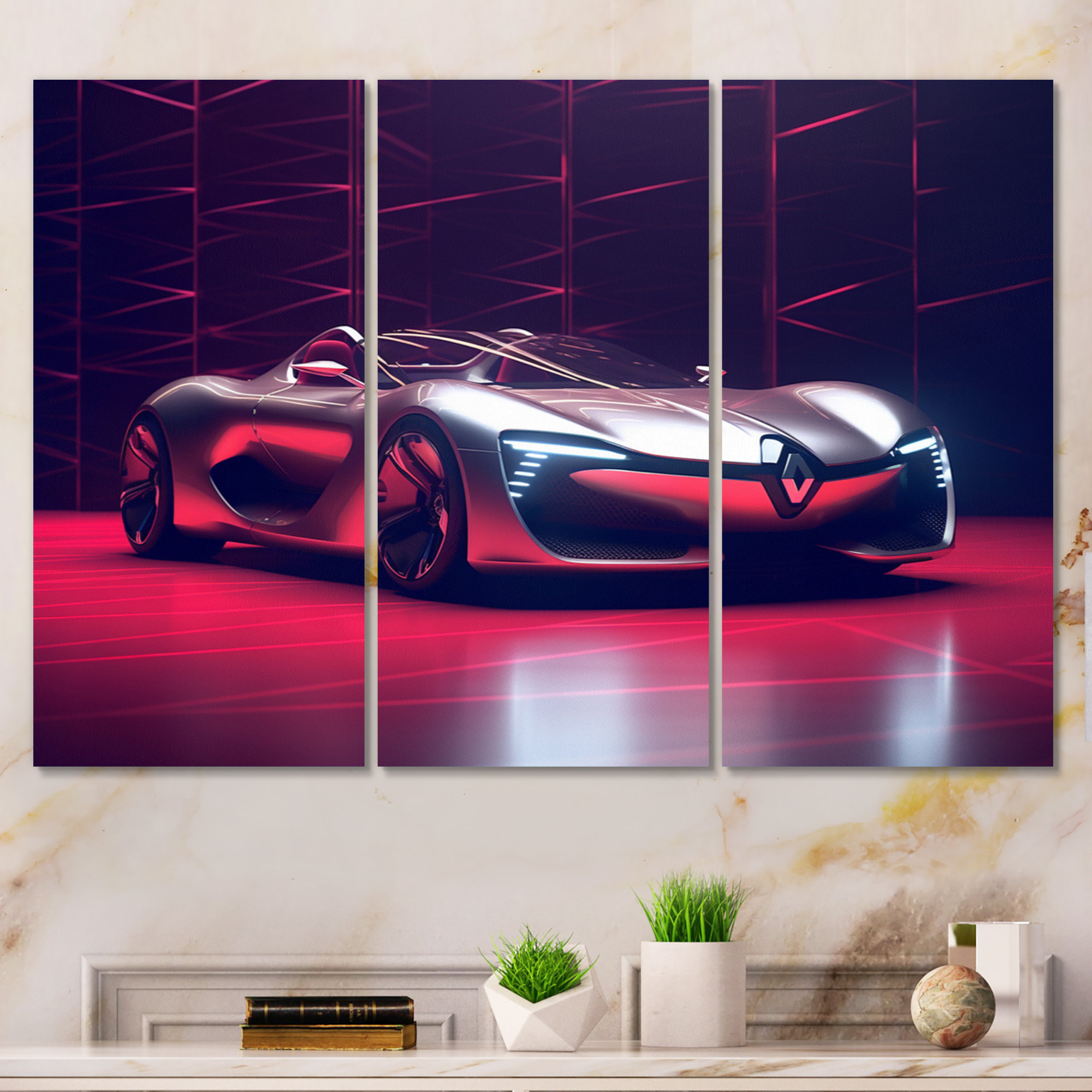 Ebern Designs Neon French Exotic Car II - Neon Car Wall Art Living Room ...