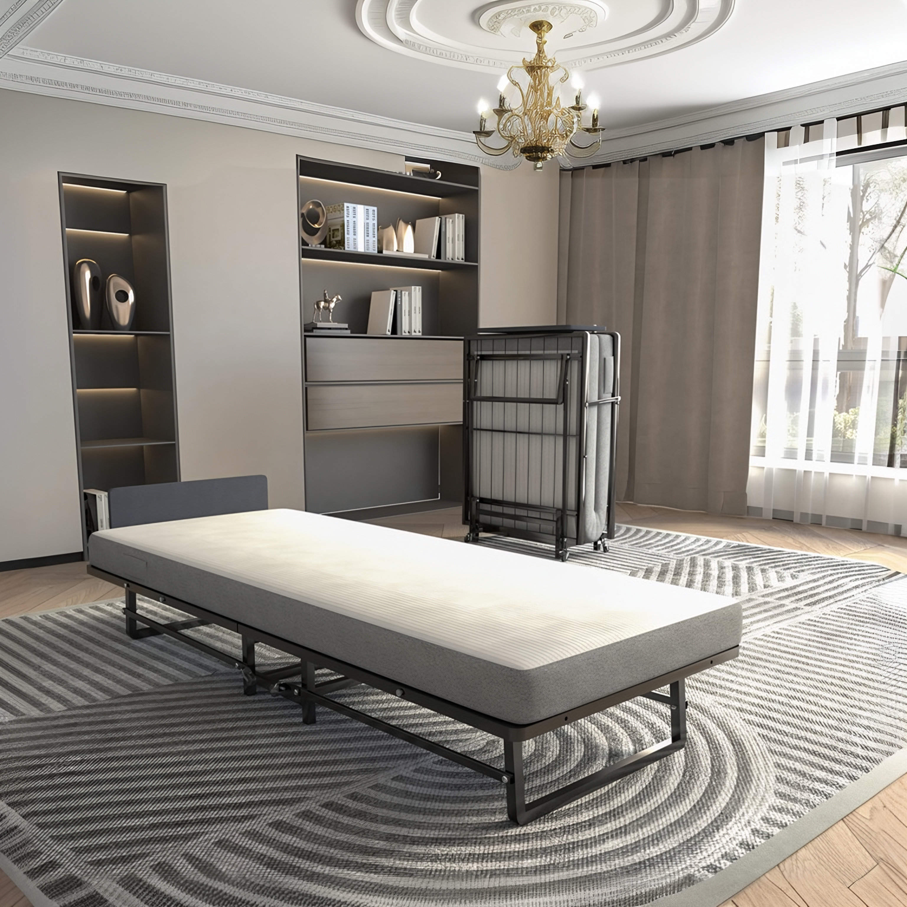 Ebern Designs Folding Bed with 4 Inch Mattress,Portable Foldable Guest ...