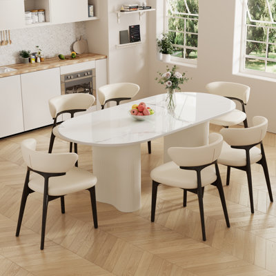 ORSSEN Ice Cream Colored Dining Table Set For 6 & Reviews | Wayfair