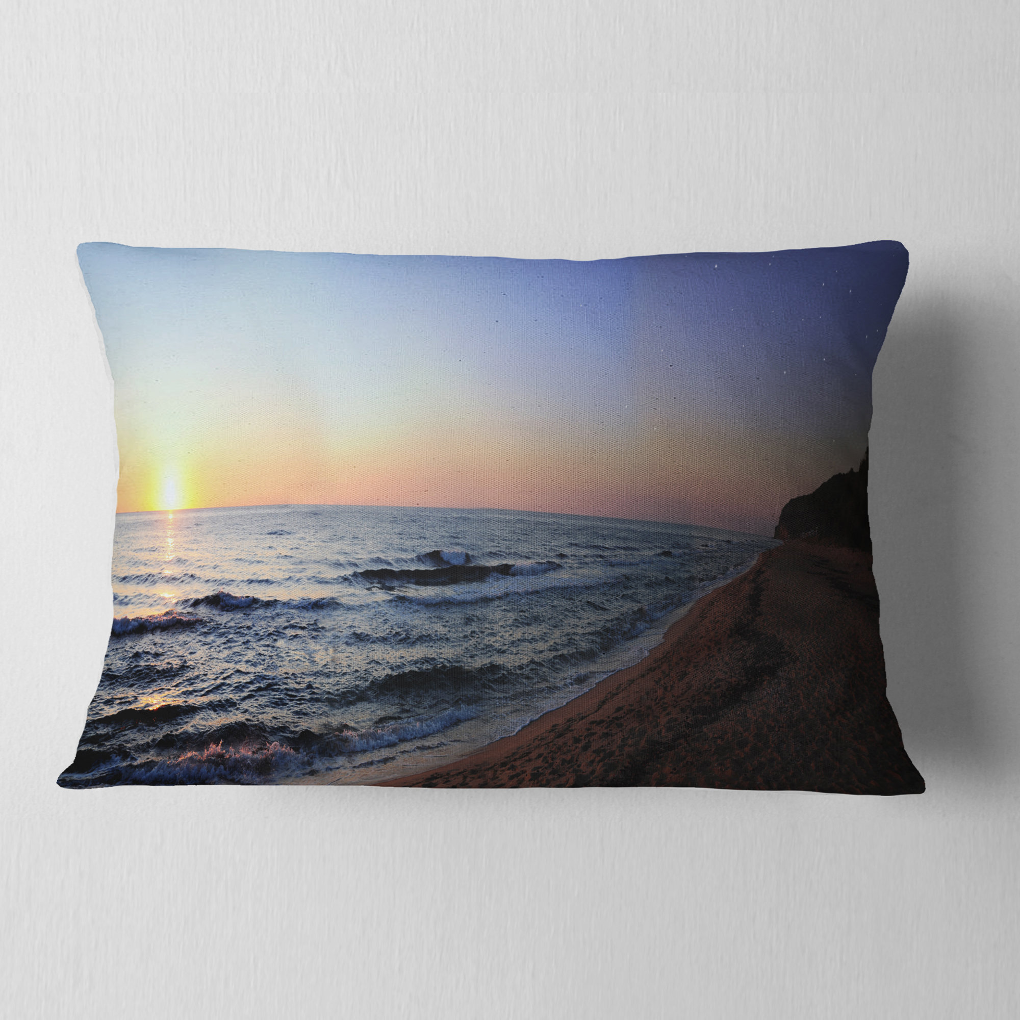 Design Art Sunset Beach Panorama - Sea & Shore Printed Throw Pillow | Wayfair