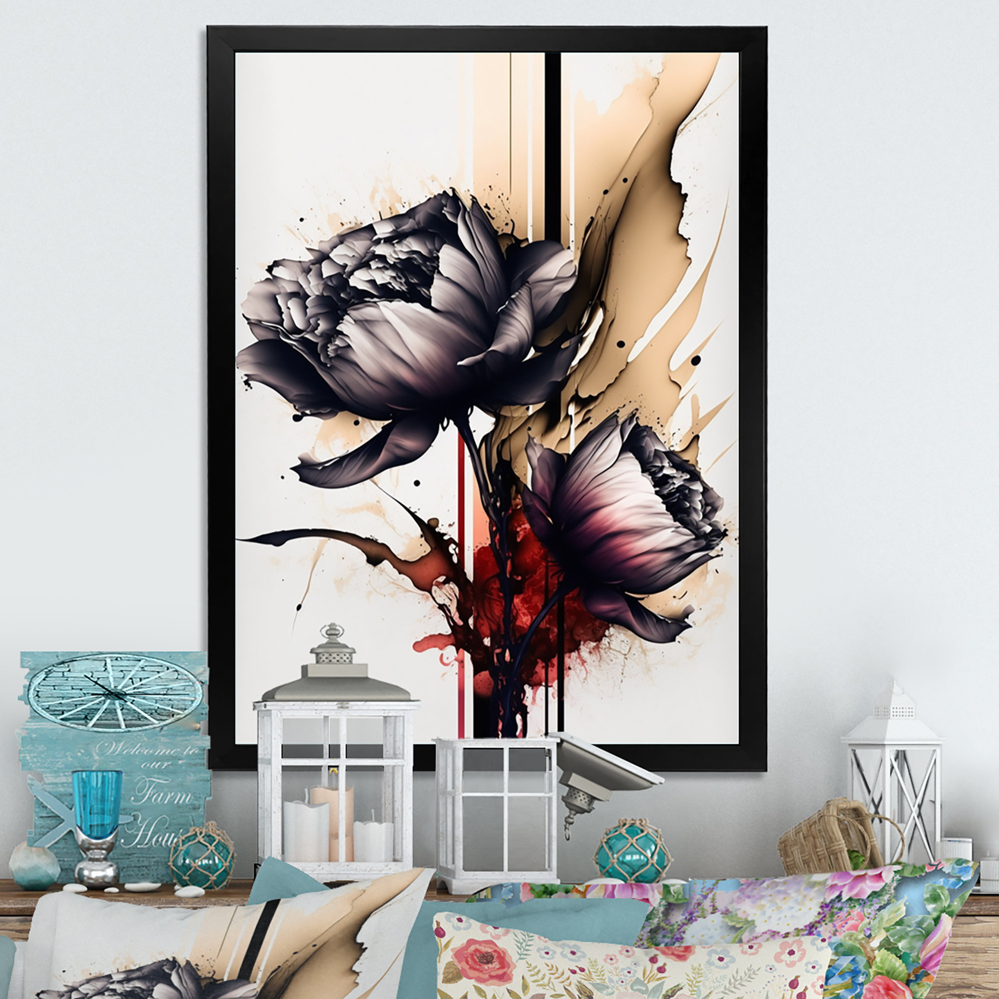 House of Hampton Red Peony Flower On Abstract Paint I - Floral ...