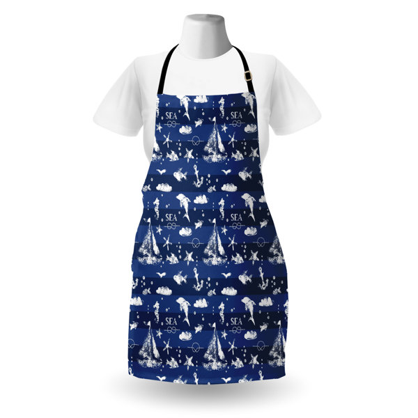 East Urban Home Navy Blue Apron, Cooking Gardening, Adult Size, Blue ...