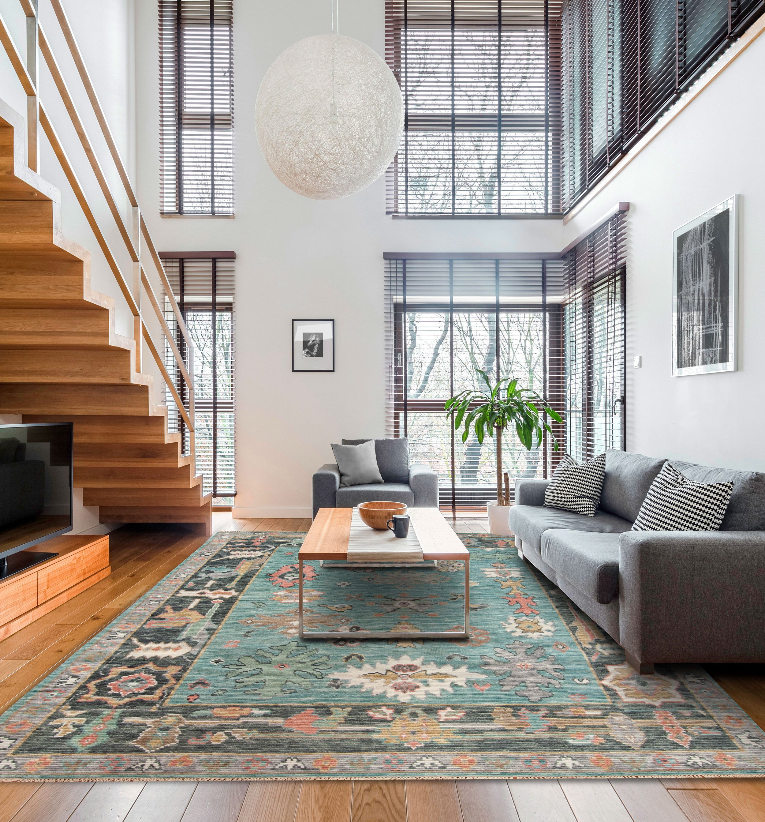 Samad Rugs Ithaca Aqua/Charcoal | Perigold