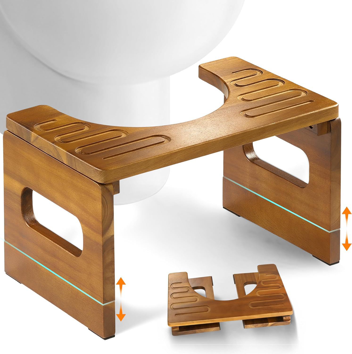 RIVERCITY CUSTOM CABINETRY, INC. Foldable Toilet Stool, Acacia Wood ...