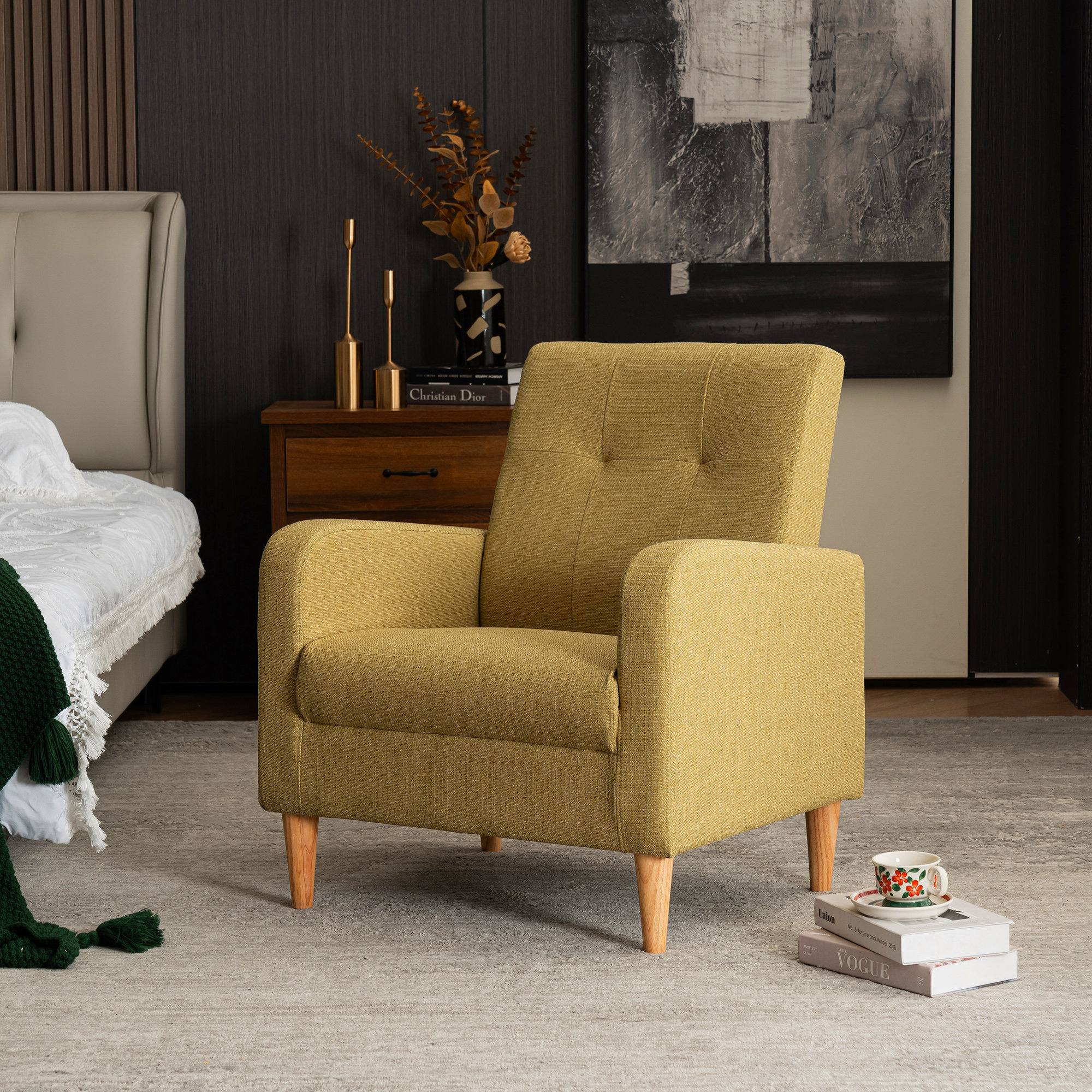 Ebern Designs Dannyell 29'' Wide Tufted Accent Armchair with Solid Wood ...