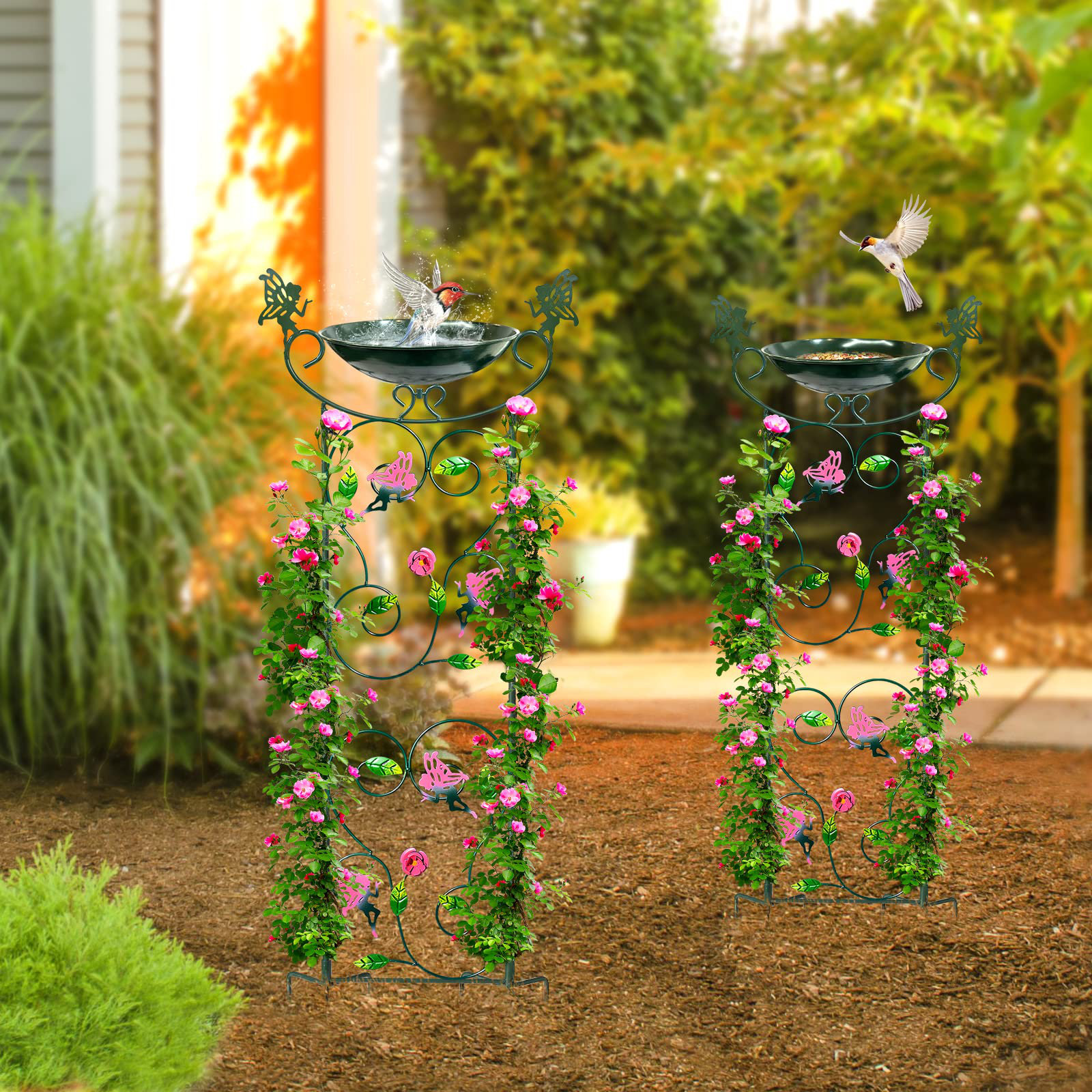 Trinx Trellis Bird Baths For Outdoors, 40 Inch Height Garden Plant ...