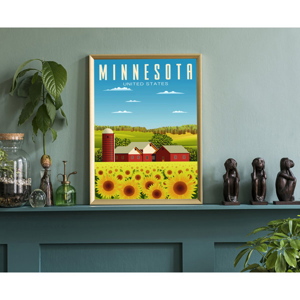 Trinx Minnesota Retro Style State Travel Poster, Vintage Unframed Print ...