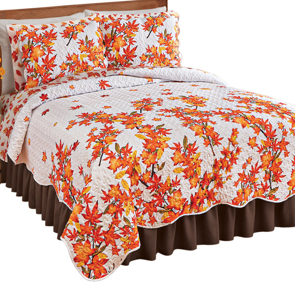 Winston Brands Autumn Maple Leaves Scalloped Edge Quilt | Wayfair