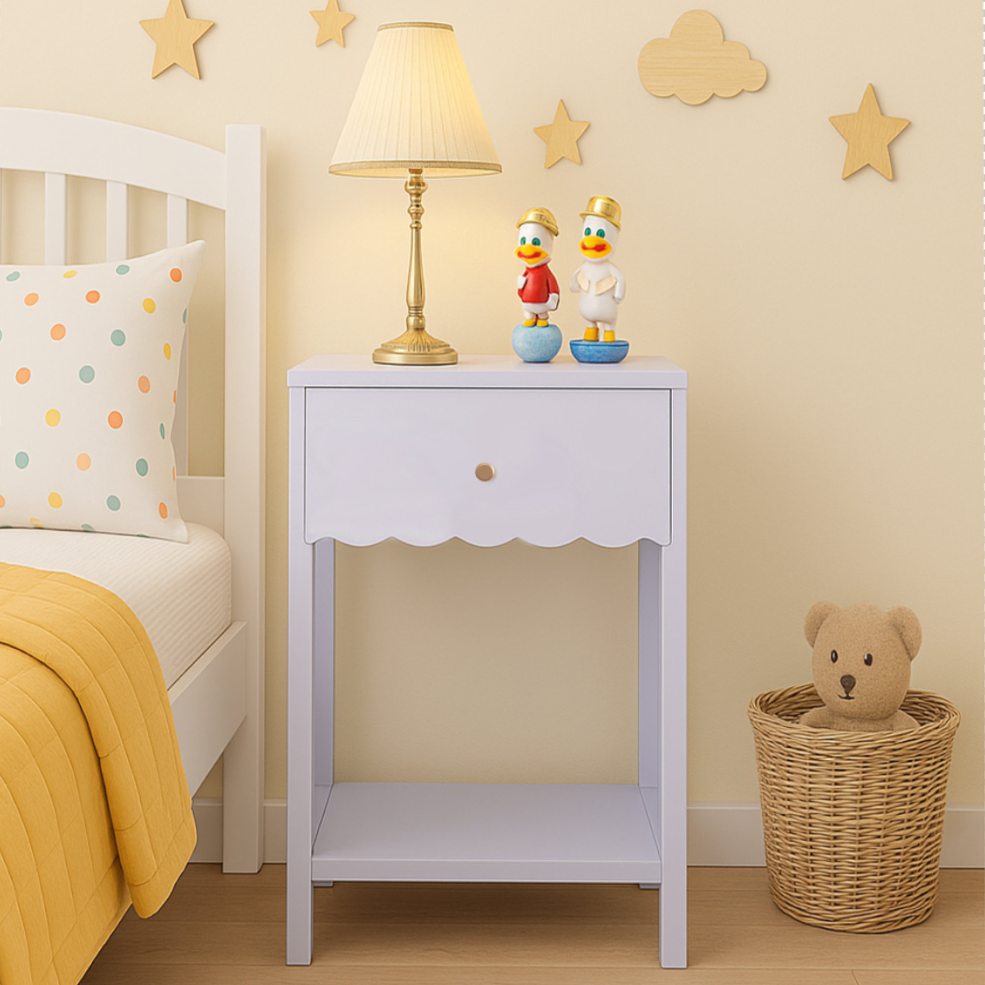 FAMIKITO Modern Light Purple Nightstand With Drawer And Open Shelf ...