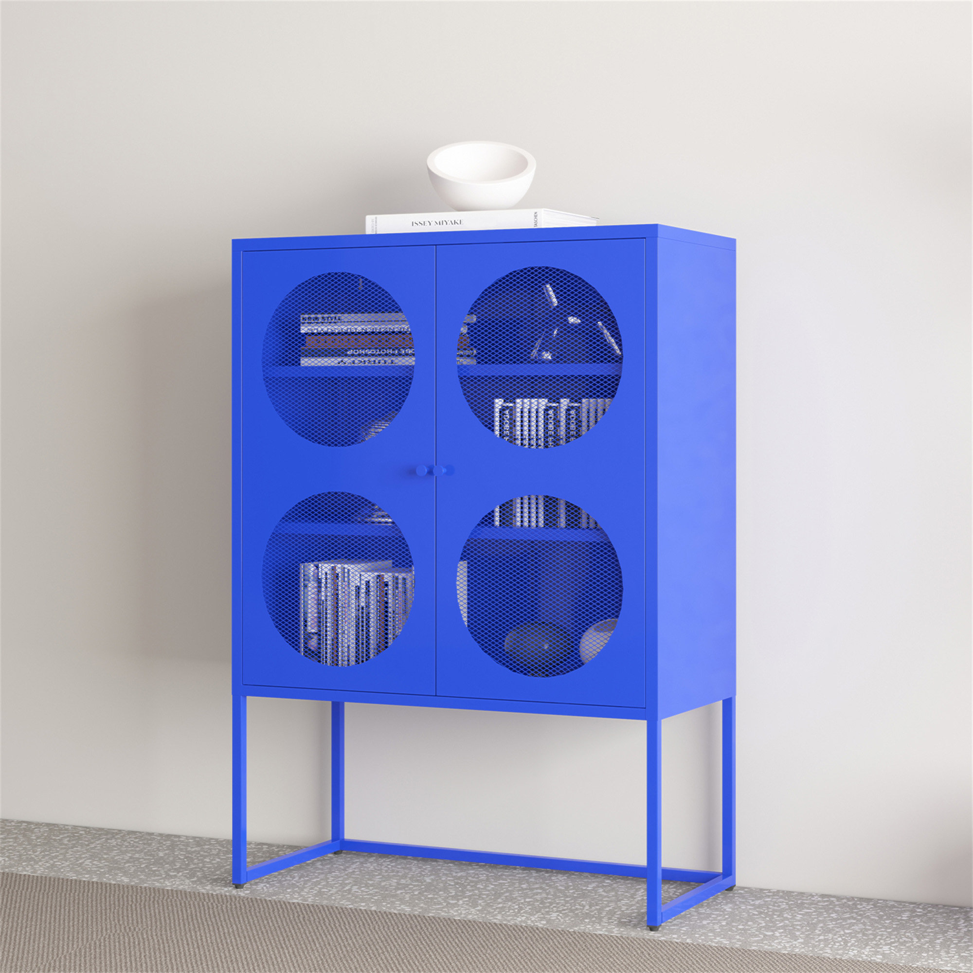 STYLISH Blue Storage Cabinet With Doors, Modern Blue Accent Cabinet ...