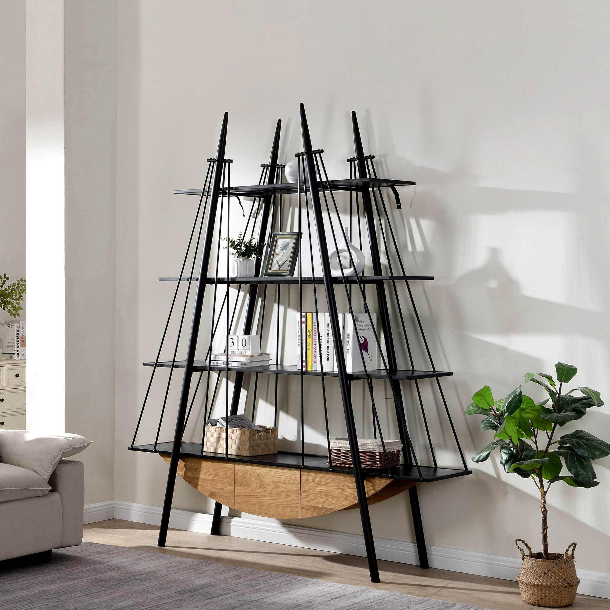 Breakwater Bay Sailboat-Inspired Bookshelf, 4-Tier Open Storage Shelf ...