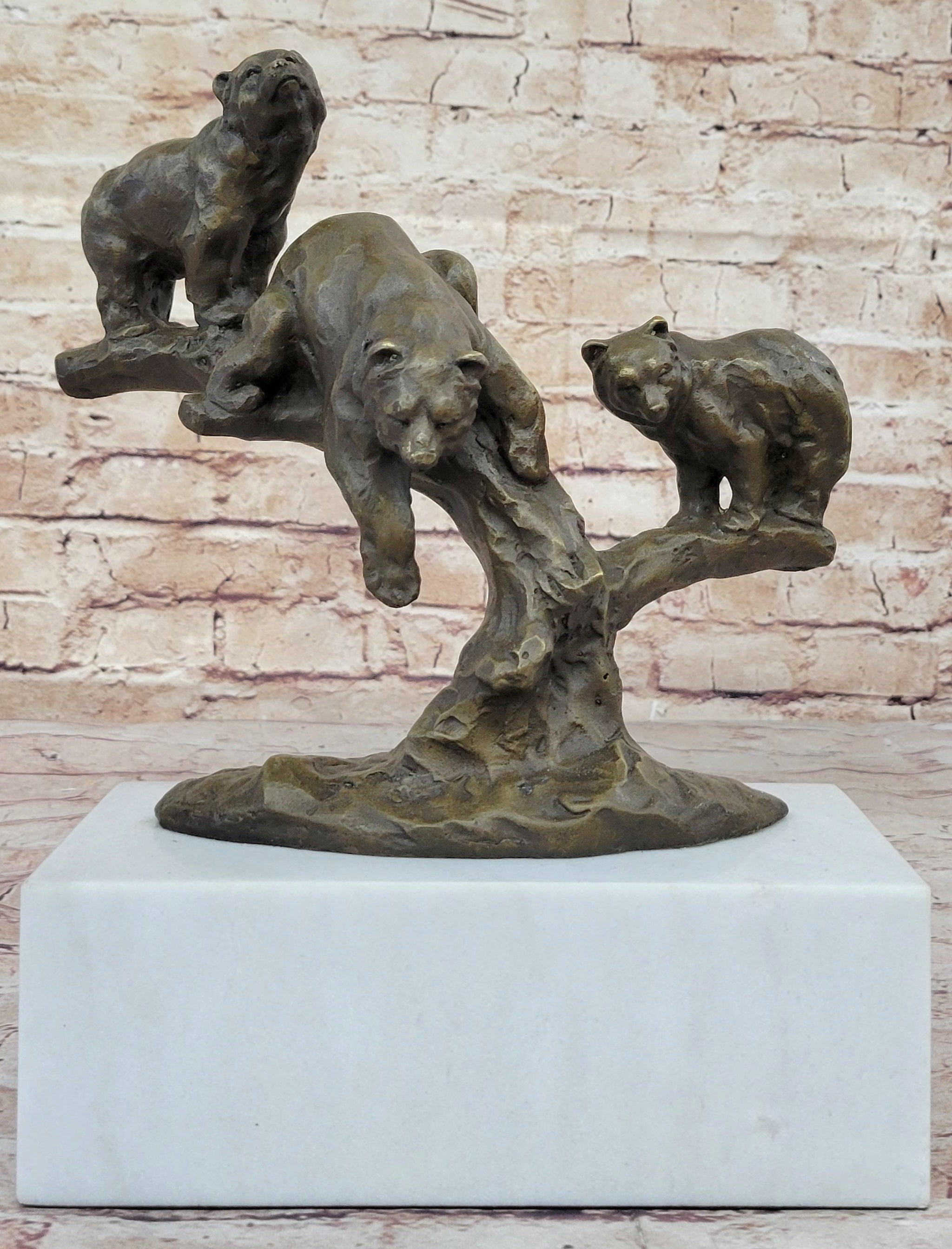 Loon Peak® Jordany Green Patina Bear Family On A Tree Stump Bronze ...