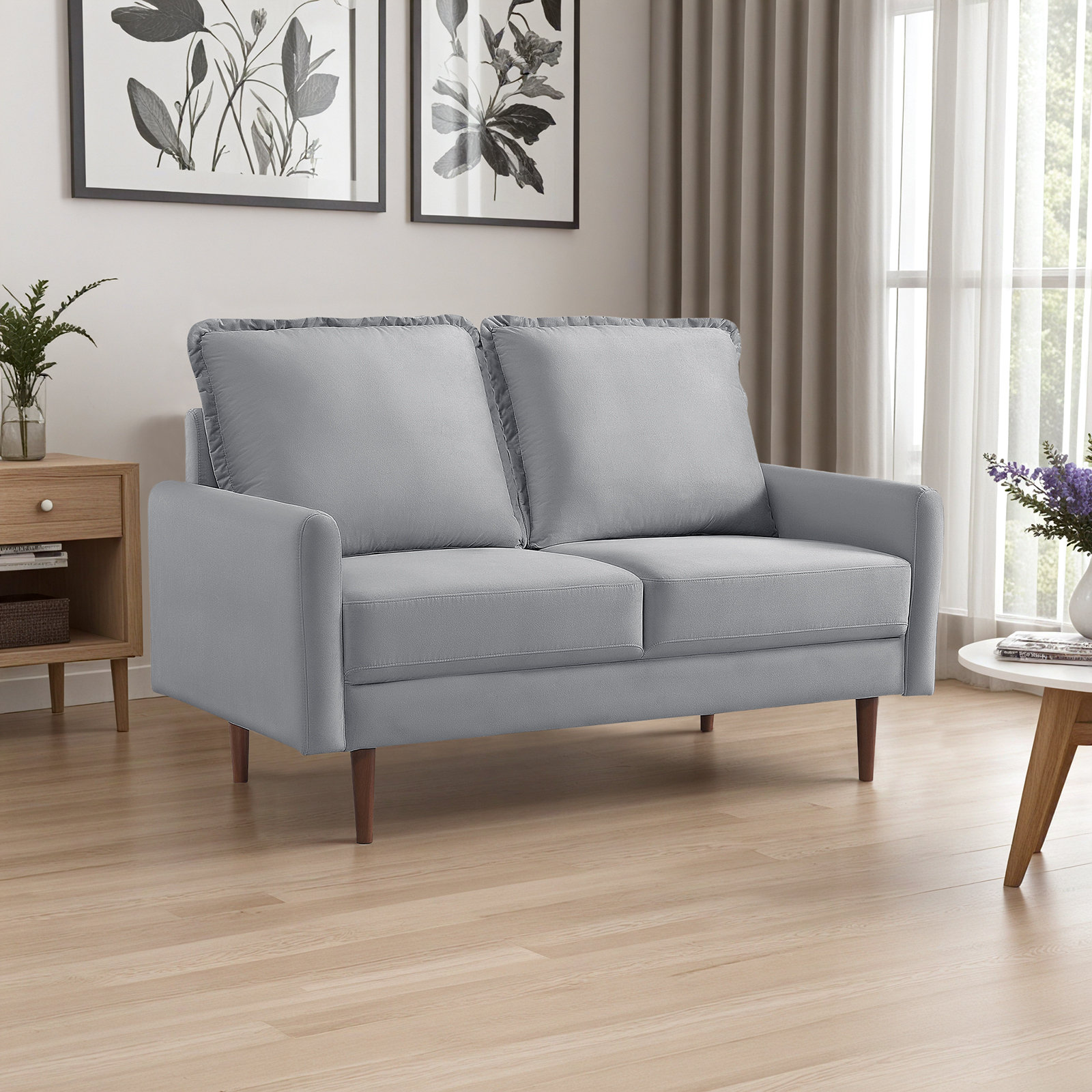 George Oliver Velvet Sofa With Removable Back Cushion Eucalyptus Wood ...